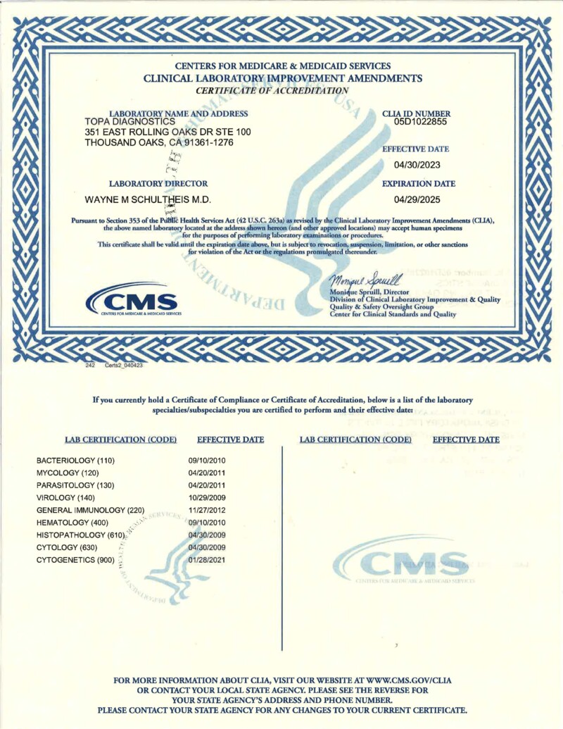 Accreditations & Licenses - TOPA Diagnostics